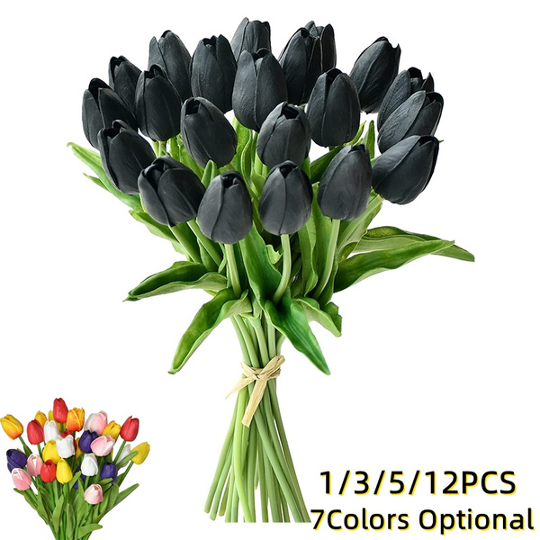 12/5/1pcs Black Flowers Artificial Tulip Silk Flowers 13.5" for Home ...