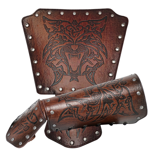 1 PC Nordic Viking Embossed Wolf Head Bracers Cosplay Props Faux ...