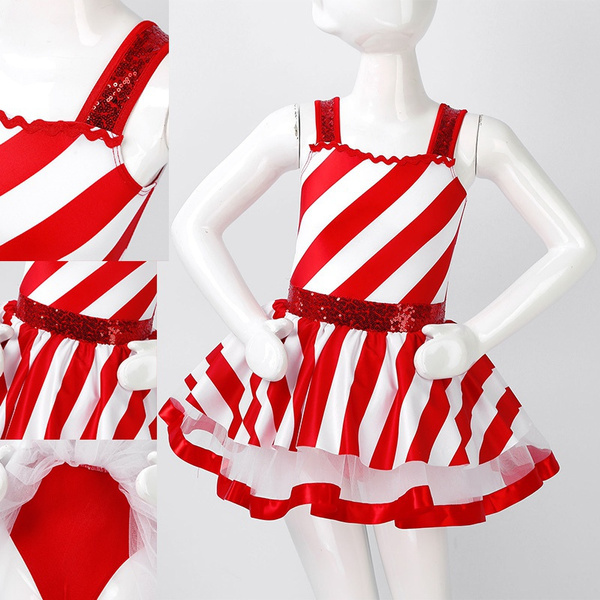 Kids Girls Christmas Dance Costume Sleeveless Shiny Sequins Striped ...