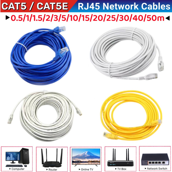 0.5/1/1.5/2/3/5/10/15/20/25/30/50M Network Cable, CAT5 CAT5E Ethernet Internet RJ45 LAN Cable ...