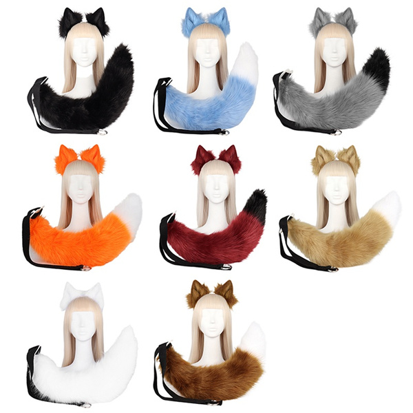 Plush Cat Ears Realistic Lolita Headband Cat Tail Cosplay Accessories ...