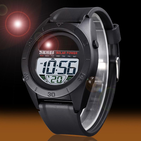 New Solar Charging Watches Mens Digital LED Backlight Waterproof ...