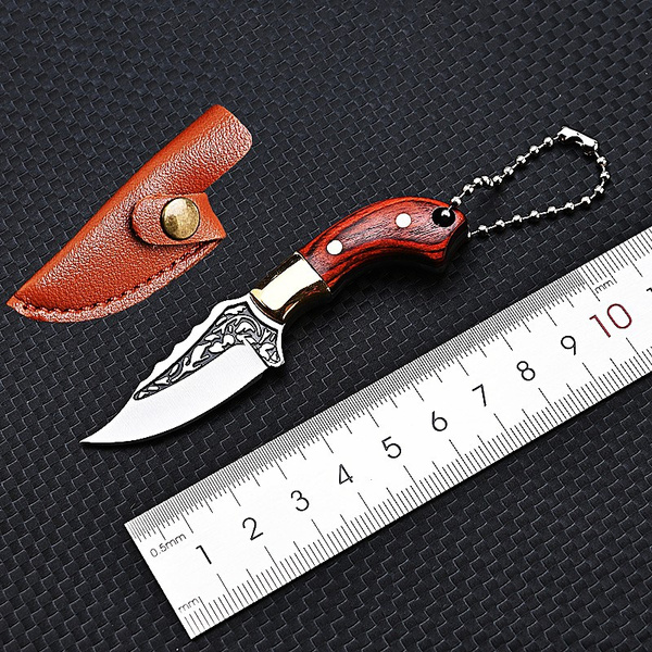 Brass Color Wood Pocket Knife Dagger Mini Key Chain Pendant Fruit Knife ...