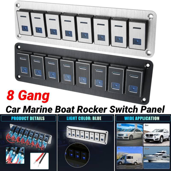 Rocker Switch Panel – 8 Gang Aluminum Toggle Switch Panel, 12V/24V ...