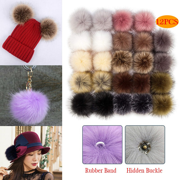 12PCS Fluffy Faux Rabbit Fox Fur Pompom Fur Pom Poms Ball For DIY Hat ...