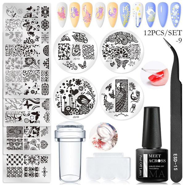 8Pcs/12Pcs Nail Art Stamp Plate Set Leaf Flower Marble Butterfly ...
