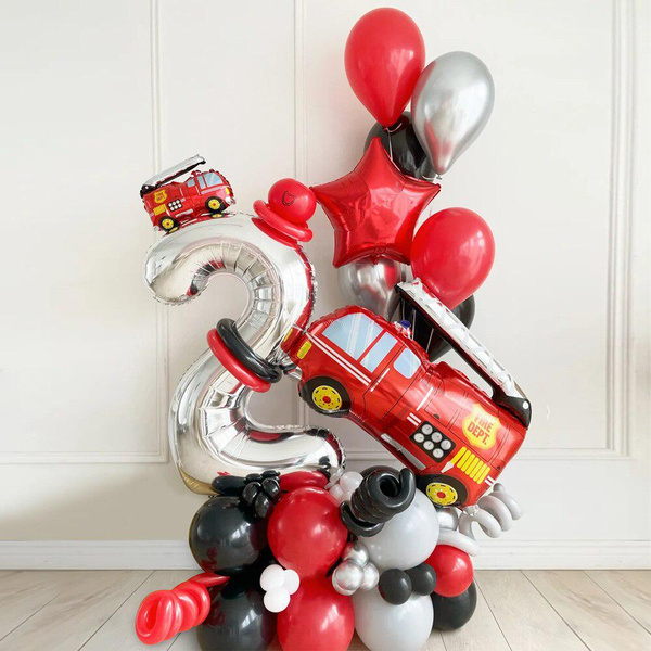 1Set Engineering Vehicle Party Balloons 30inch Number Balloons Fire ...