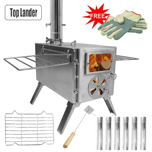 Camping Wood Stove With Chimney Portable Detachable Folding Stainless ...