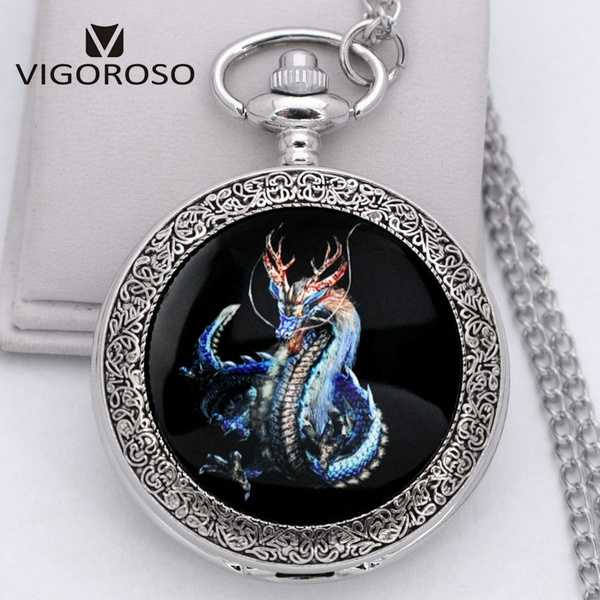 Dragon Pattern Quartz Pocket Watch Pendant Arabic Numerals Fob Watch ...