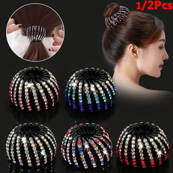 (1/2Pcs)New Rhinestone Hair Clips Bird Nest Expanding Hairpin Ponytail ...