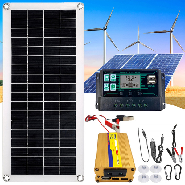 500W Solar Panel Power Generation System 220W Power Inverter Dual USB ...