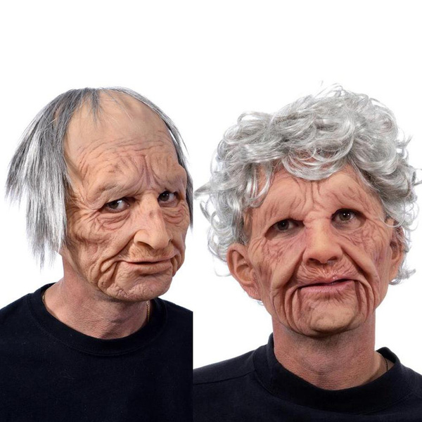 Old Man Scary Mask Grandmother Grandfather Headgear Latex Mask Party ...