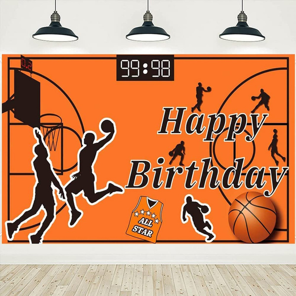Basketball Theme Happy Birthday Backdrop Banner Basketball Theme ...