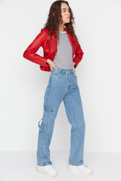 Trendyolmilla Carpenter Detailed High Waist 90's Wide Leg Jeans ...