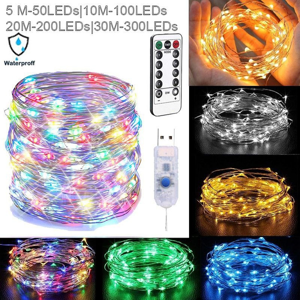 USB LED String Fairy Lights with Remote Control Copper Wire Wedding ...