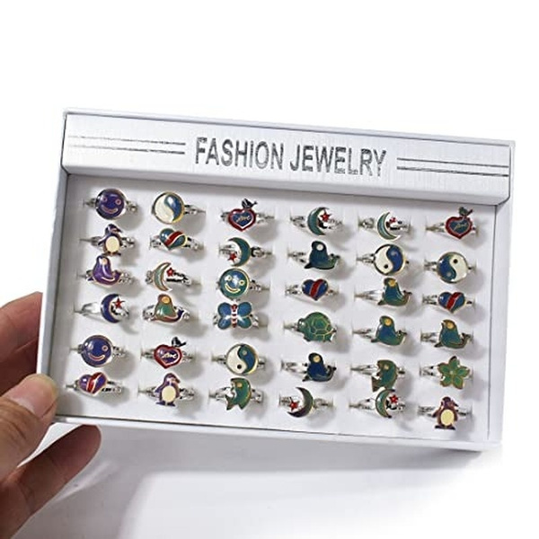 Mood Rings 36 Pieces/Lot with Jewelry Box Bulk Crystal Jewelry ...