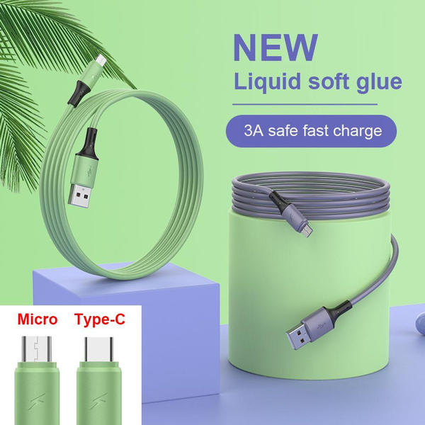 Silicone Micro USB Type-C Cable Fast Charging Data Cord for Andriod ...