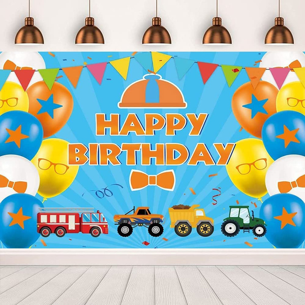 Transportation Themd Happy Birthday Backdrop Banner for Kids Car ...