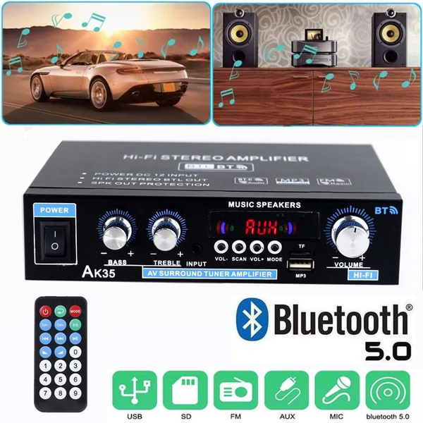Car Home 2 Way AC 220V/110V DC 12V Bluetooth 5.0 Audio Power Amplifier ...