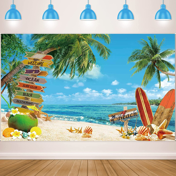 Summer Beach Photography Backdrops Blue Sky Seaside Surfboard Hawaiian ...