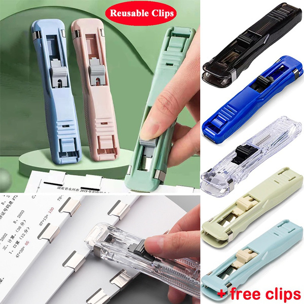 New Push Clip Stapler for Office School Document Organizer Reusable ...