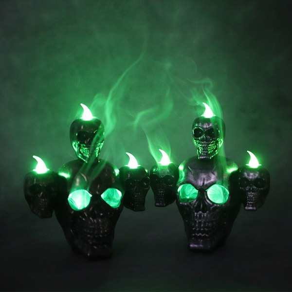 New LED Skull Mini Incense Burner Green Light Skull Night Light Horror ...