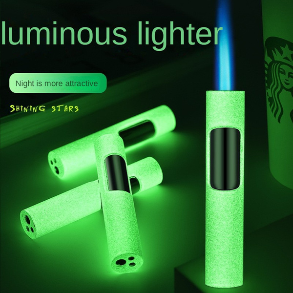 Men's Fashion Luminous Flashlight Lighter Gas Jet Windproof Cigarette ...