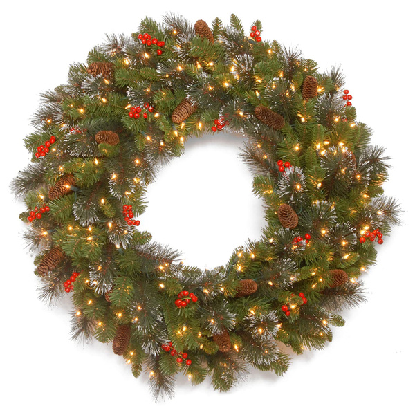 National Tree Company 30 Inch Crestwood Spruce Pre-Lit Wreath with ...