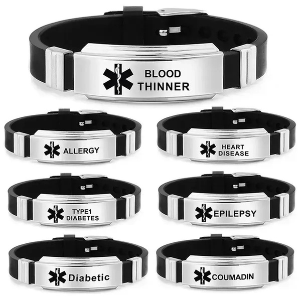 Stainless Steel Life Star Medical Silicone Bracelet Diabetes Warning ...