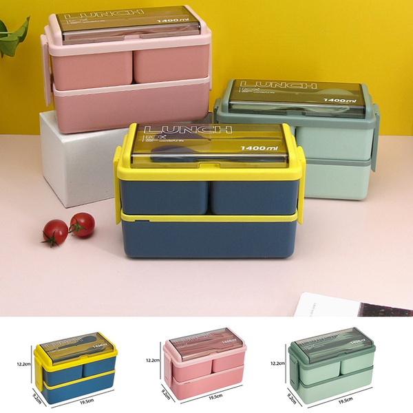 1400 ML Lunch Box Double Stackable Bento Box Container Meal Prep ...
