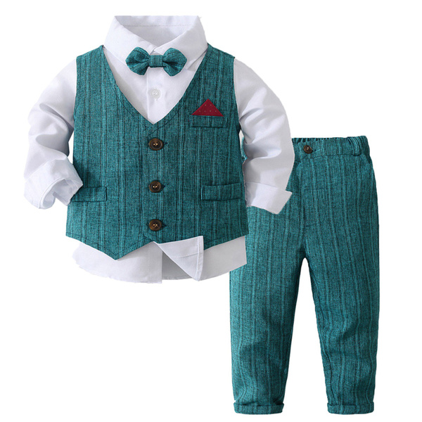 Kids Clothing Set Boys Formal Suits Long Sleeve Shirt Vest Pants and ...