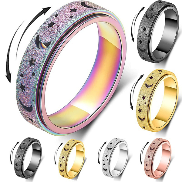 Rotatable Fidget Anxiety Ring Stainless Steel Moon Star Ring Stress ...