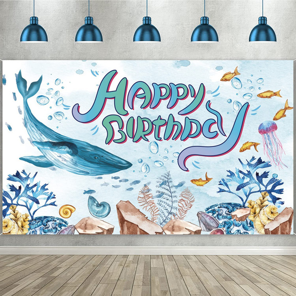 Ocean Theme Birthday Backdrop Banner Ocean Animal Happy Birthday ...