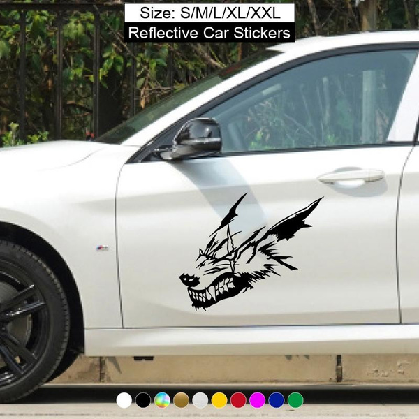 1PC Angry Wolf Creative Car Decals Cartoon Animal Universal Reflective ...
