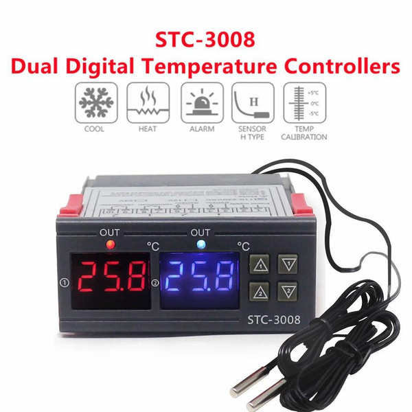 STC 3008 Dual Digital Temperature Controller Two Relay Output 12V/24V 110-220V Thermoregulator ...