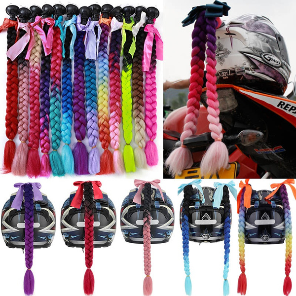 50cm Fashion Motorcycle Helmet Ponytail Suction On Hetmet Braids Wigs ...