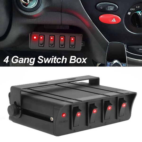 4 Gang 12-24V SPST ON/OFF, Rocker Toggle Switch Box and Switch Panel ...