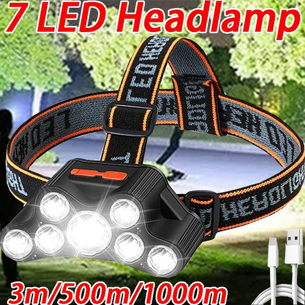 7 Led Headlight USB Rechargeable Headlamp Strong Lights Super Bright ...