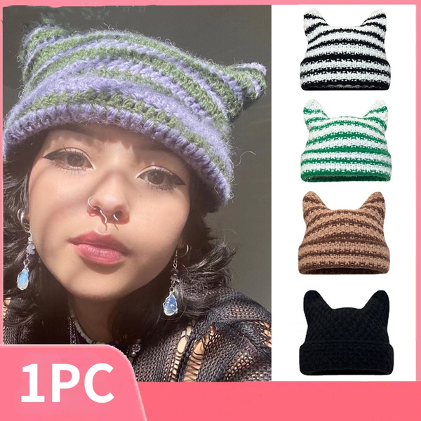6 Style Punk Knitted Cat Ear Little Devil Hat Women Kawaii Winter ...