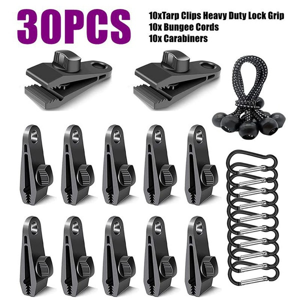 15/30Pcs Tarp Clips Heavy Duty Lock Grip, Tarp Clamps with Bungee Ball ...