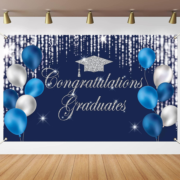 Class of 2022 Party Decorations Blue Silver Congrats Grad Banner ...