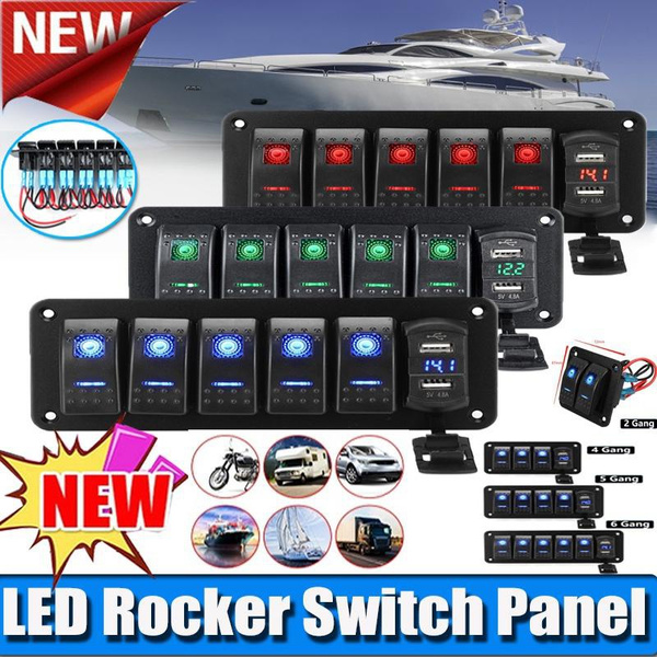 Rocker Switch Panel with Dual USB Charger Voltmeter Waterproof 12V/24V ...