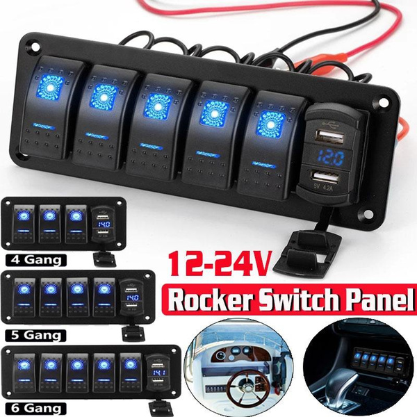 New Rocker Switch Panel with Dual USB Charger Voltmeter Waterproof 12V ...