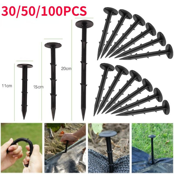 30/50/100Pcs/lot Garden Nail Pegs Black 11/15/20cm PP Mulch Fix Tools ...