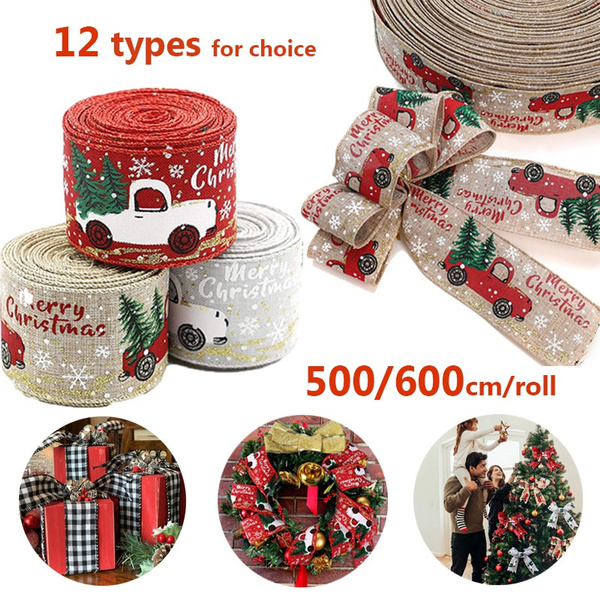 500/600cm/Roll Christmas Treee Ribbons Wired Red Truck Christmas Ribbon ...