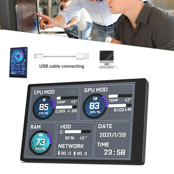 3.5 Inch IPS USB Mini Screen CPU RAM HDD Data Temperature Display 360 ...