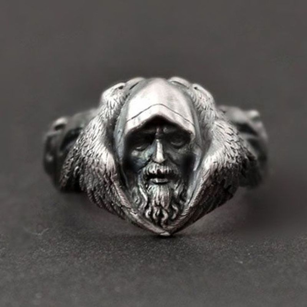 Norse Mythology Odin Crow Vintage Ring Men's Viking Wolf Stainless ...