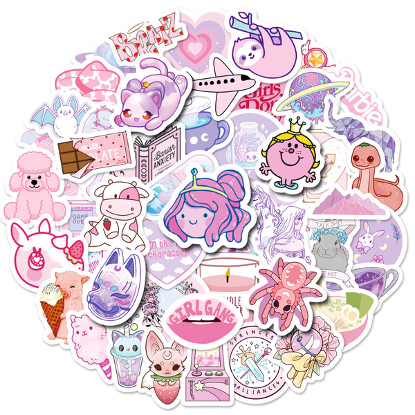 50pcs Pink Series Cute Cartoon Vsco Girl Sticker Pack For Luggage ...