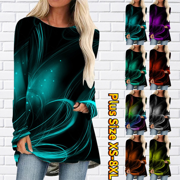 Ladies Hot Sale 3D Line Elements Streamer Print Raglan Long Sleeves ...