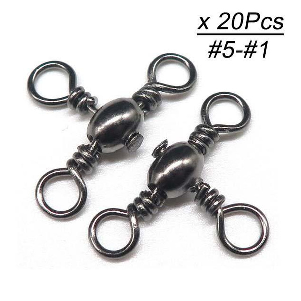 20Pcs 3 Ways Barrel Swivel Fishing Swivels Rolling Swivels Bearing ...